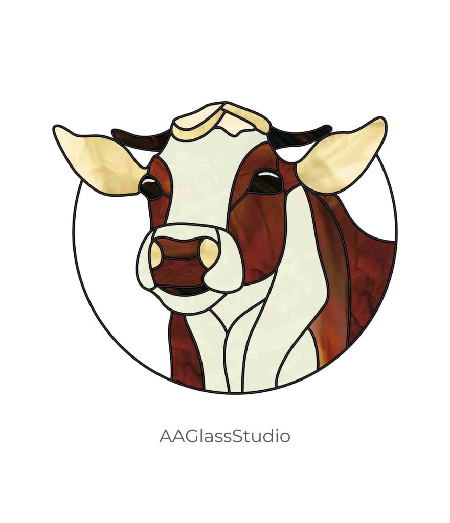 Maggie, Stained Glass Cow Pattern, Glass Decoration - AAGlassStudio