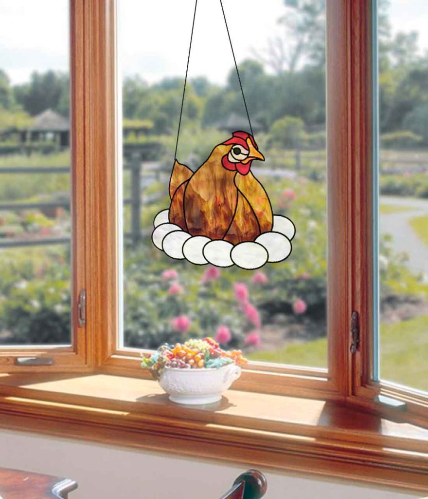 Chicken Stained Glass Pattern Laying Hen With Eggs - AAGlassStudio