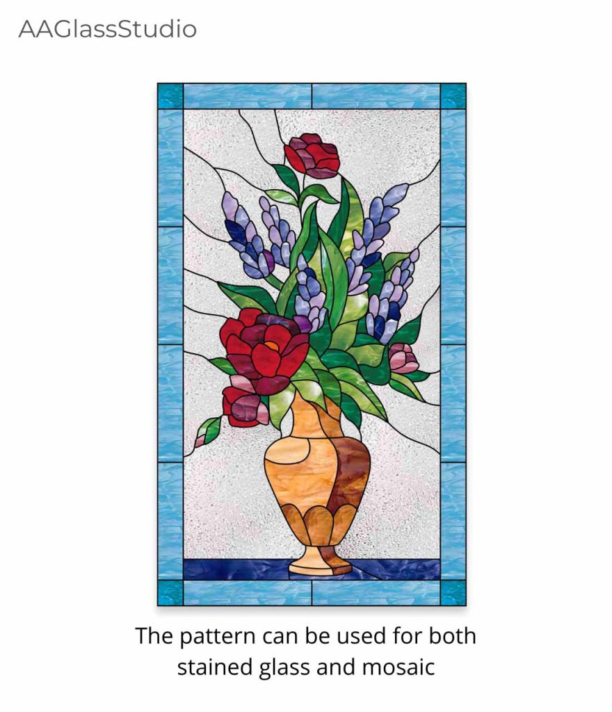 Stained Glass Flowers Pattern, Flowers In Vase H20" - AAGlassStudio