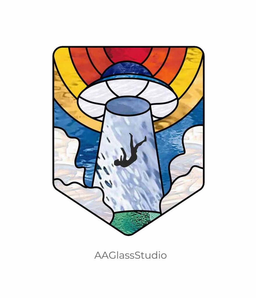 UFO Stained Glass Pattern: Alien Kidnaping - AAGlassStudio