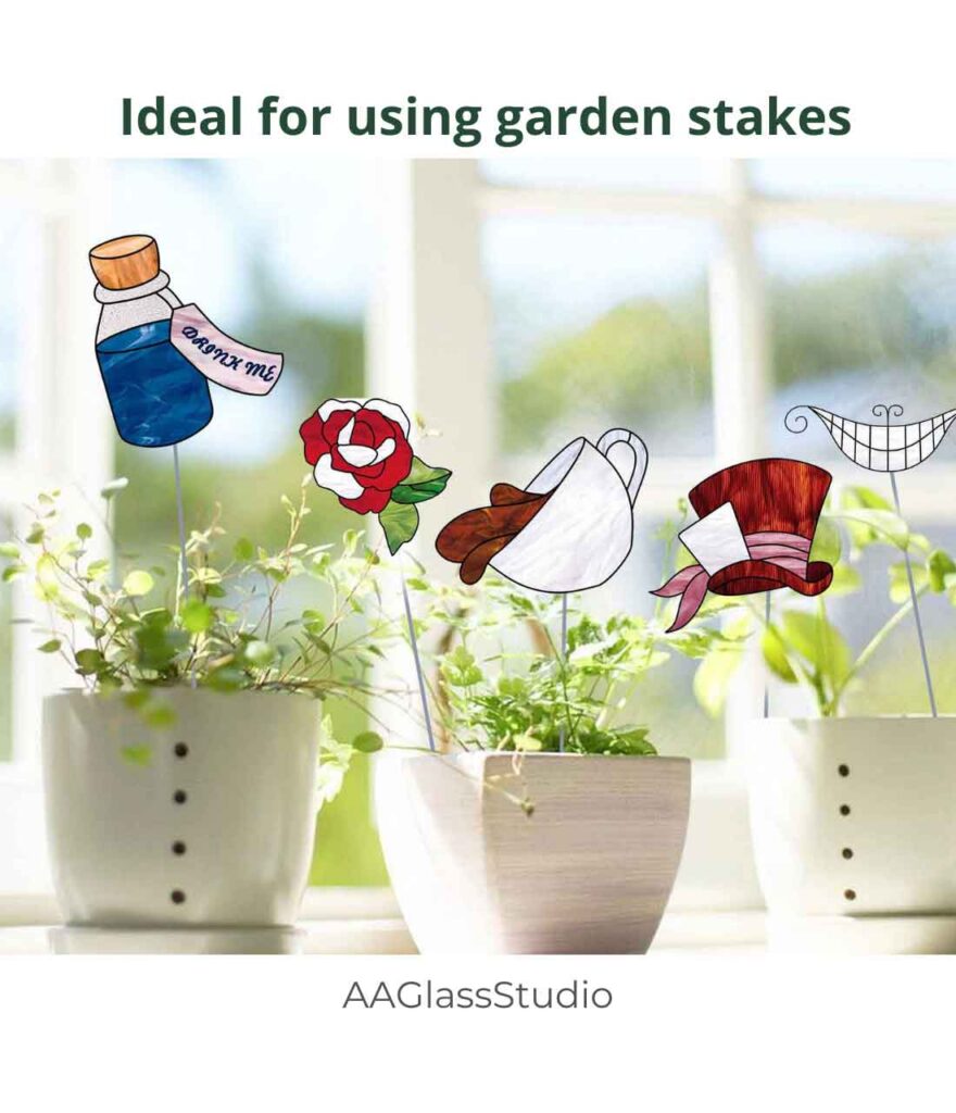 Stained Glass Alice In Wonderland Pattern Easy Set Of 5 - AAGlassStudio