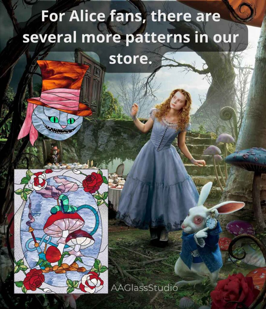 Stained Glass Alice In Wonderland Pattern Easy Set Of 5 - AAGlassStudio