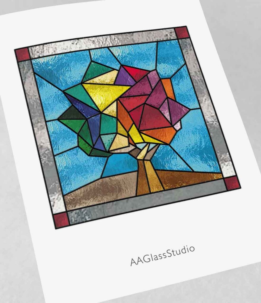 Bright Stained Glass Tree Of Life Pattern: Low Poly