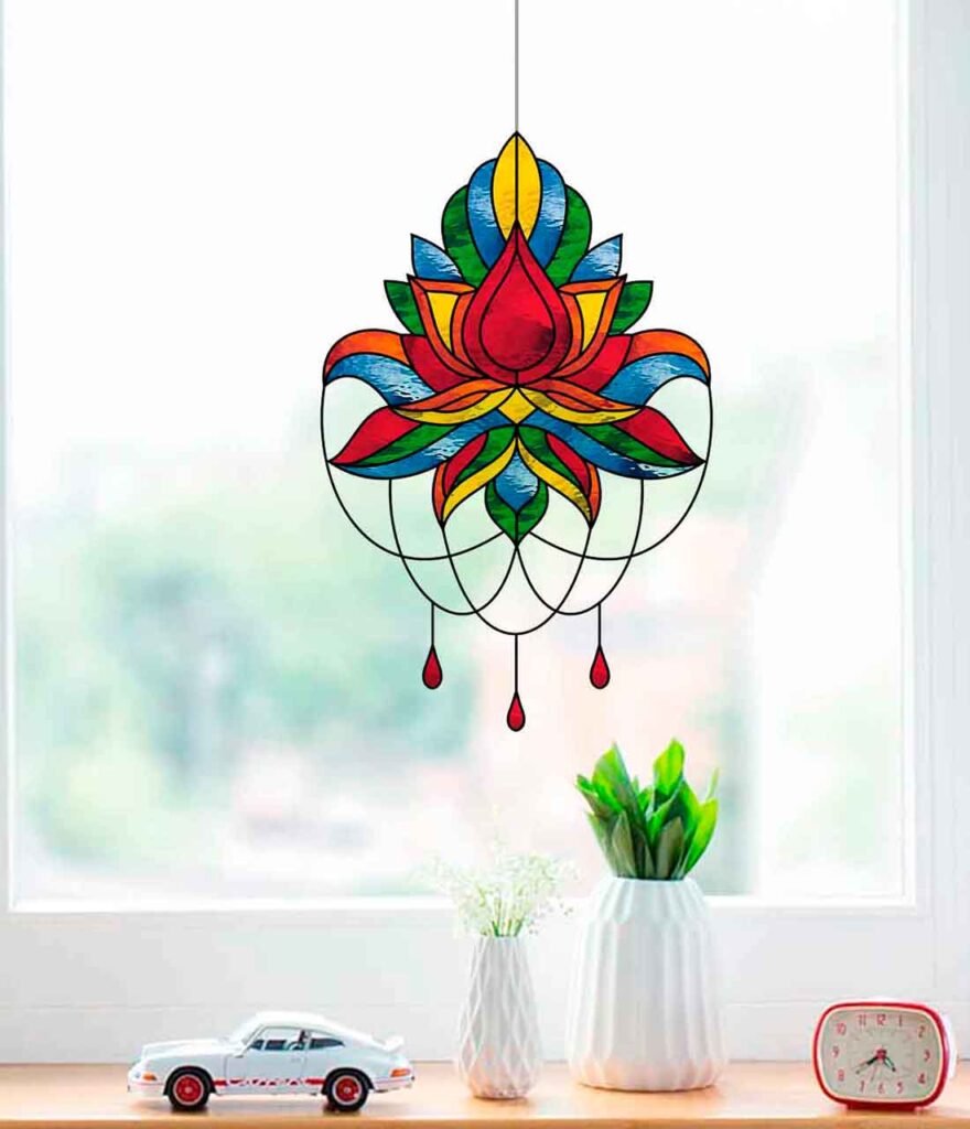 Indian Lotus Stained Glass Pattern - AAGlassStudio