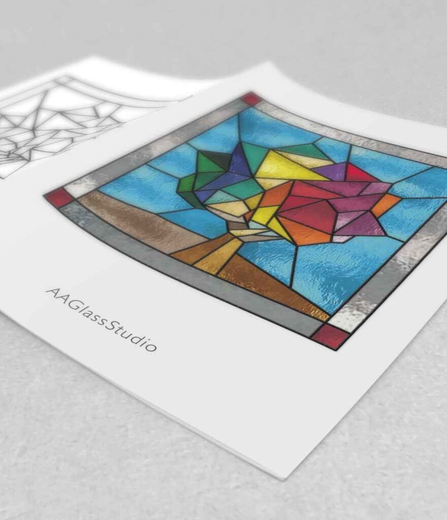 Bright Stained Glass Tree Of Life Pattern: Low Poly