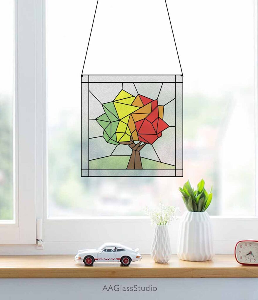 Bright Stained Glass Tree Of Life Pattern: Low Poly
