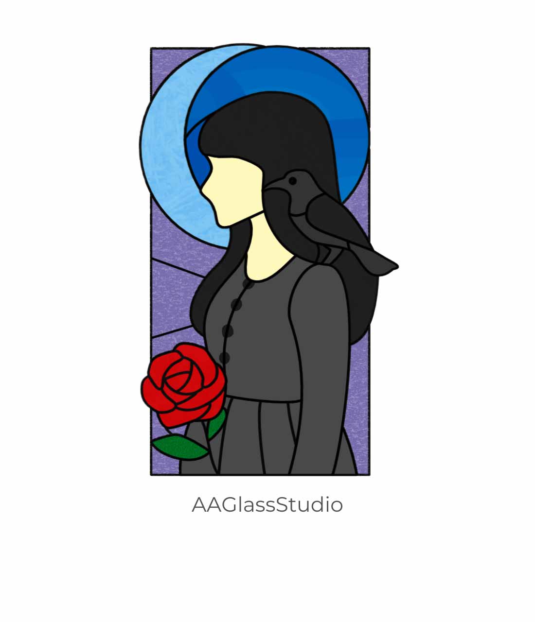 Wednesday Stained Glass Pattern With Rose & Raven