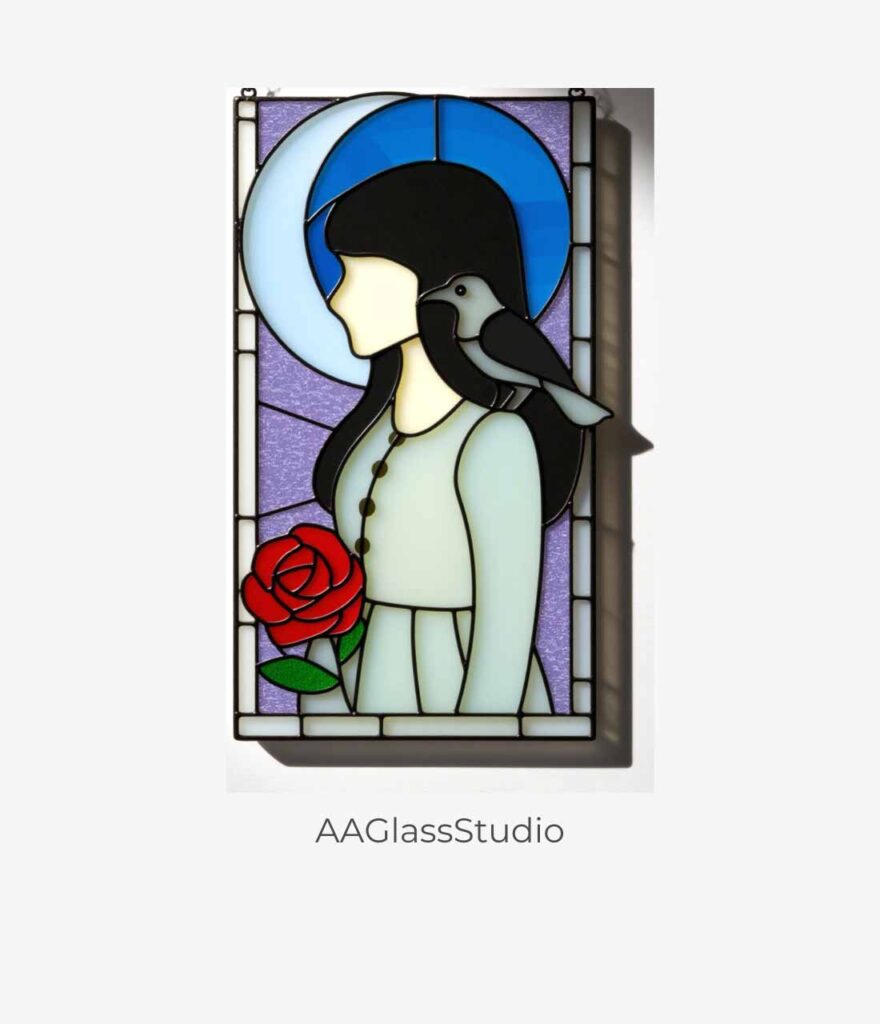 Wednesday Stained Glass Pattern With Rose & Raven