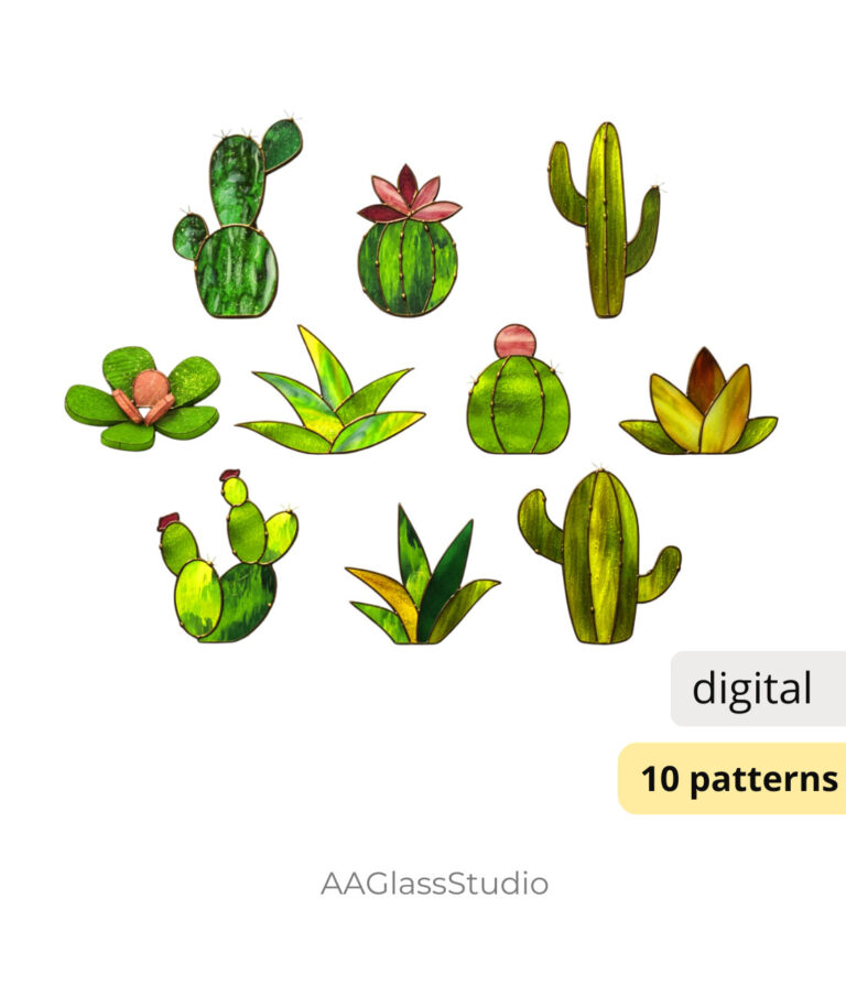 Complete 10 Stained Glass Succulents – Easy Patterns Bundle