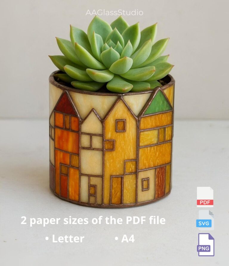 Stained Glass Planter Wrap Pattern: Houses & Garden