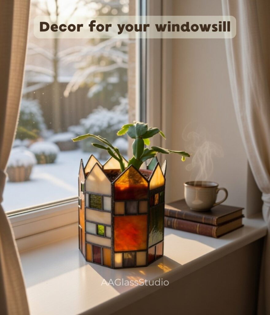 Stained Glass Planter Wrap Pattern: Houses & Garden