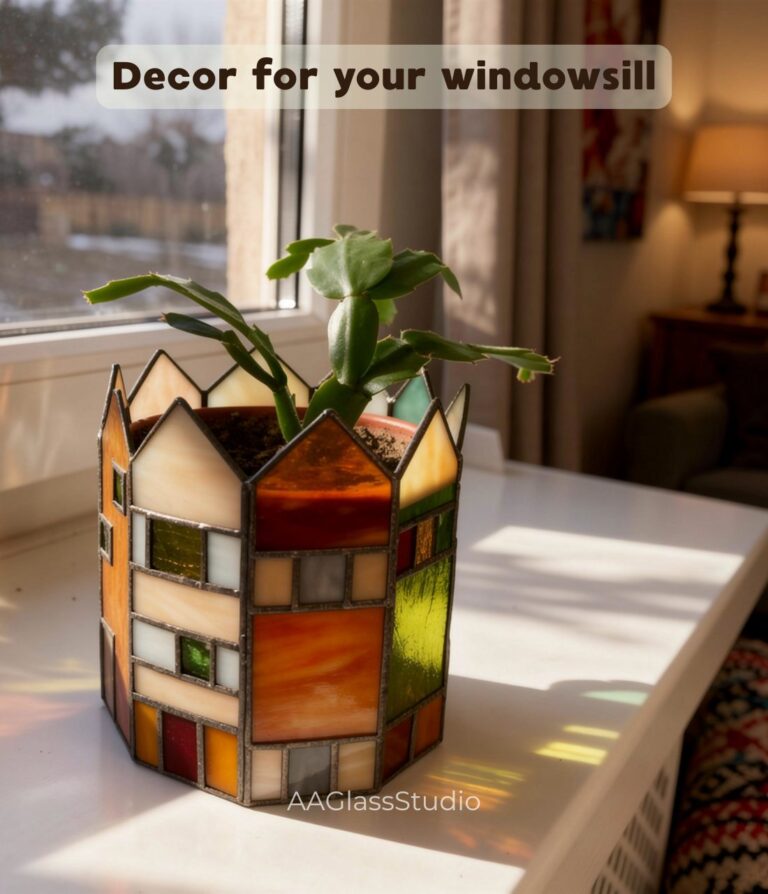 Stained Glass Planter Wrap Pattern: Houses & Garden