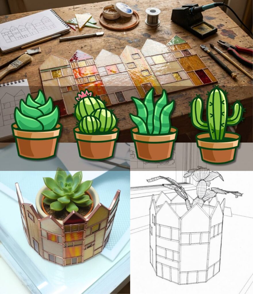 Stained Glass Planter Wrap Pattern: Houses & Garden